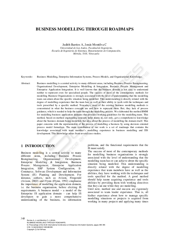 Pdf Business Modelling Through Roadmaps Jonas A Montilva C