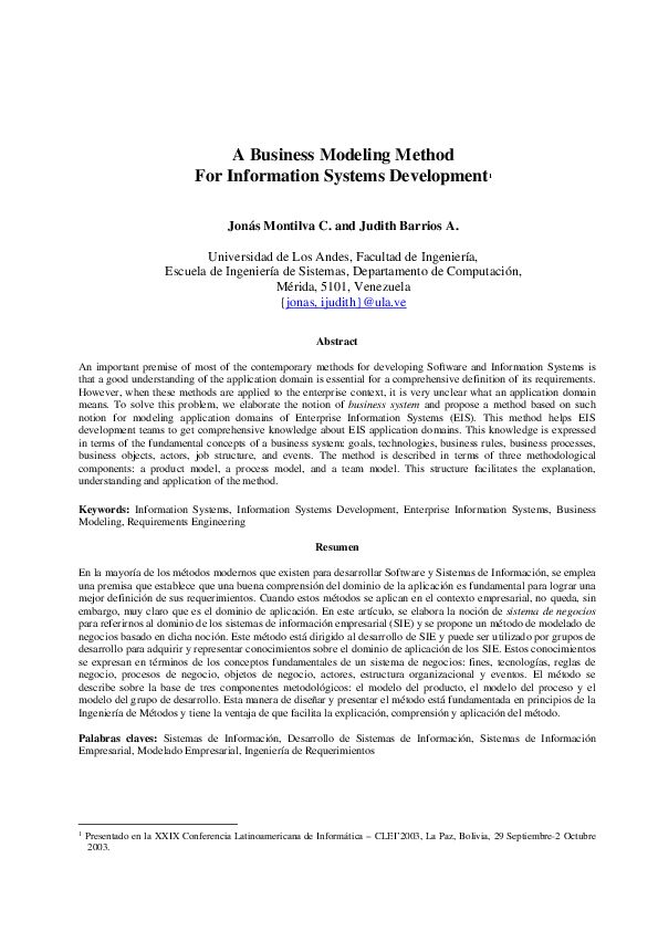 (PDF) A Business Modeling Method For Information Systems Development 1