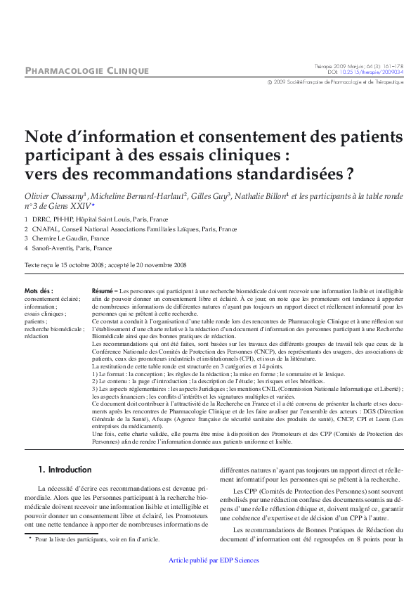 (PDF) Note d'information et consentement des patients participant à des ...