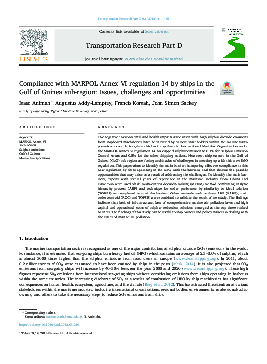 (PDF) Compliance with MARPOL Annex VI regulation 14 by ships in the ...