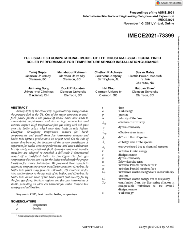 Pdf Full Scale 3d Computational Model Of The Industrial Scale Coal Fired Boiler Performance