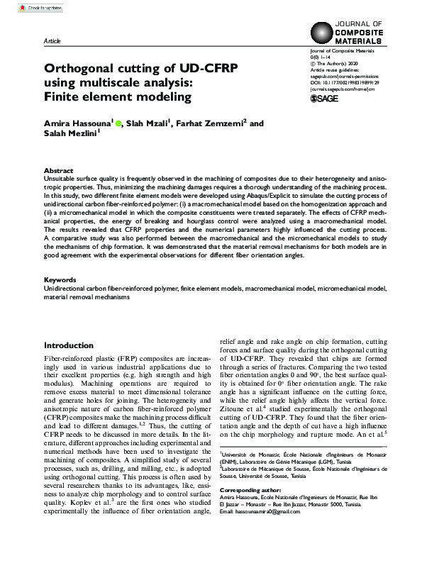 Pdf Orthogonal Cutting Of Ud Cfrp Using Multiscale Analysis Finite