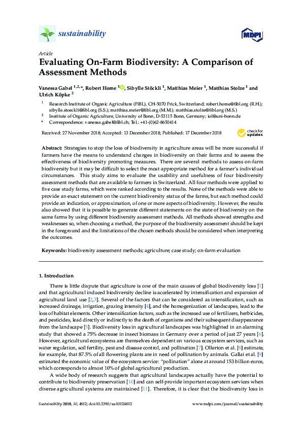 (PDF) Evaluating On-Farm Biodiversity: A Comparison of Assessment Methods
