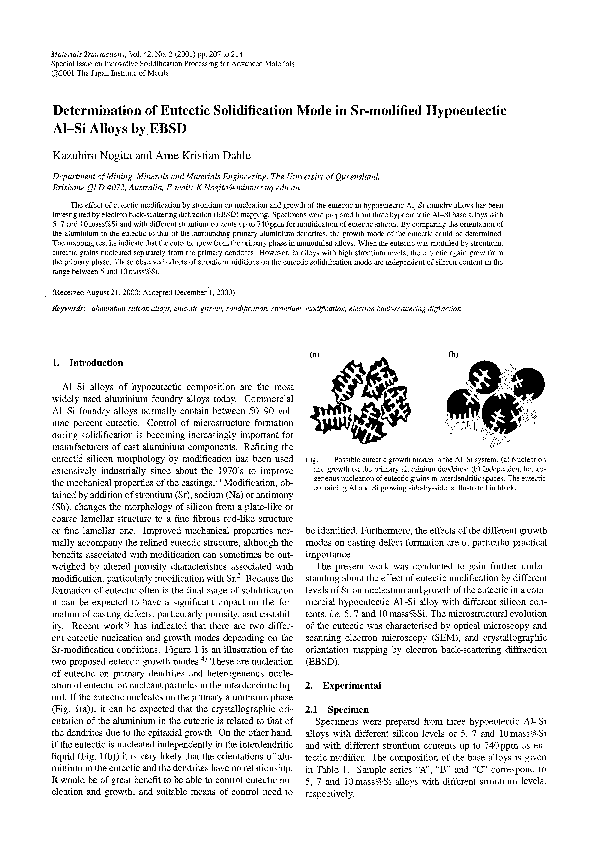 Pdf Determination Of Eutectic Solidification Mode In Sr Modified Hypoeutectic Al Si Alloys By