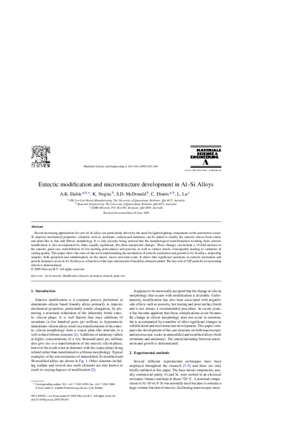 (PDF) Eutectic modification and microstructure development in Al–Si Alloys