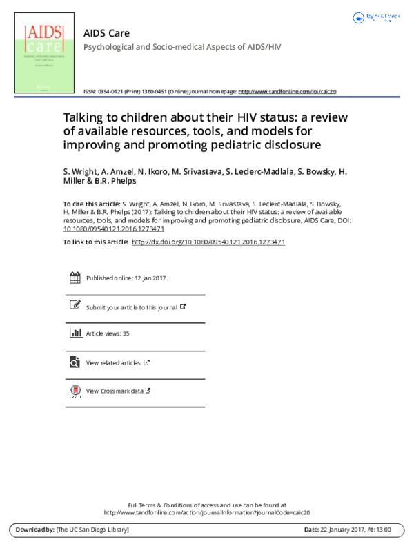 (PDF) Talking to children about their HIV status: a review of available ...
