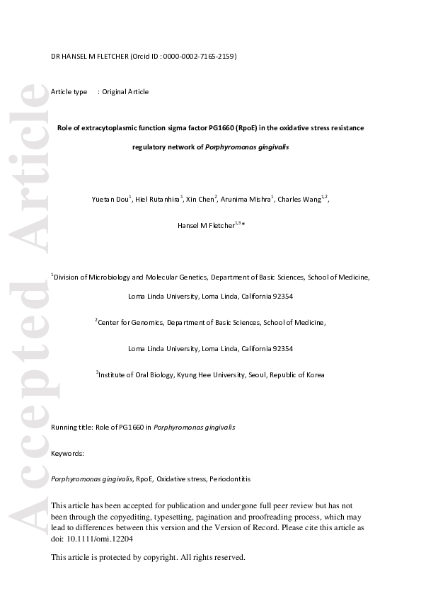 (PDF) Role of the extracytoplasmic-function sigma Factor sigmaH in ...