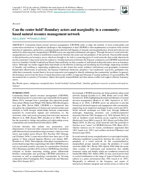 (PDF) Can the center hold? Boundary actors and marginality in a community-based natural resource ...