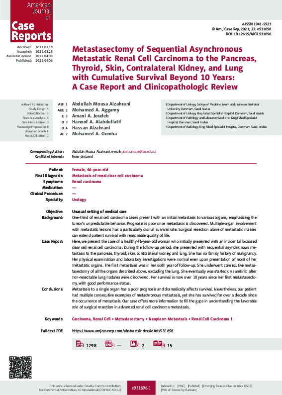 (PDF) Metastasectomy of Sequential Asynchronous Metastatic Renal Cell ...