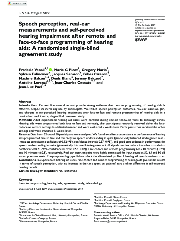 (PDF) Speech perception, real-ear measurements and self-perceived hearing impairment after ...