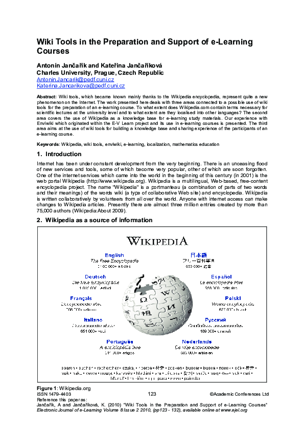 (PDF) Wiki Tools in the Preparation and Support of e-Learning Courses