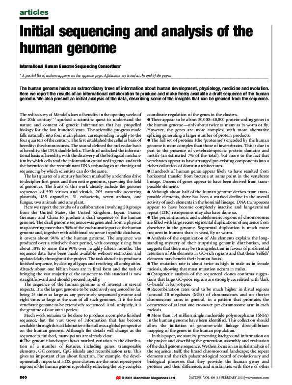(PDF) Initial sequencing and analysis of the human genome | Elbert ...