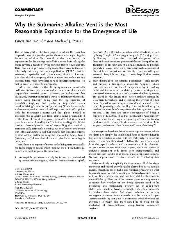 (PDF) Why the Submarine Alkaline Vent is the Most Reasonable ...