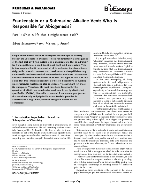 (PDF) Frankenstein or a Submarine Alkaline Vent: Who is Responsible for ...