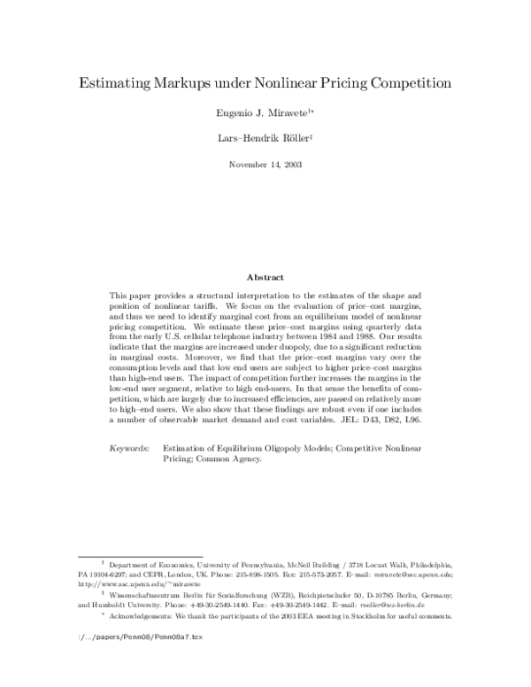(PDF) A Duopoly Model of Nonlinear Pricing Competition
