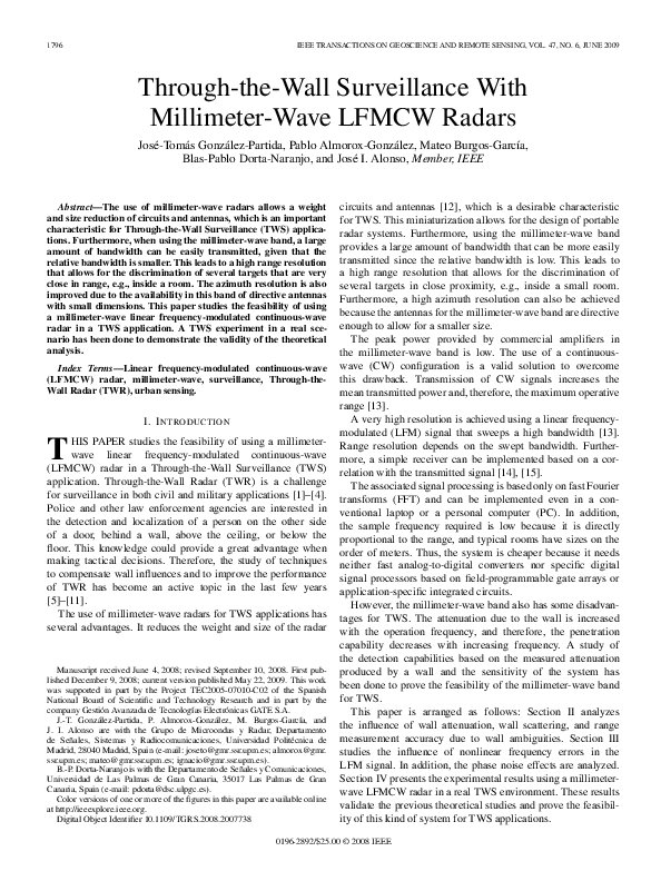 (PDF) Millimeter-Wave Radar for Through-the-Wall TWS
