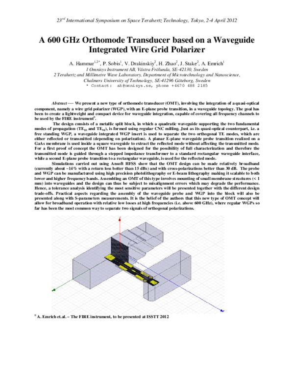 (PDF) A 600 GHz Orthomode Transducer based on a Waveguide Integrated ...
