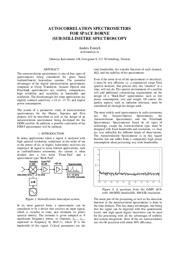 (PDF) Autocorrelation Spectrometers for Space Borne (sub) Millimetre ...