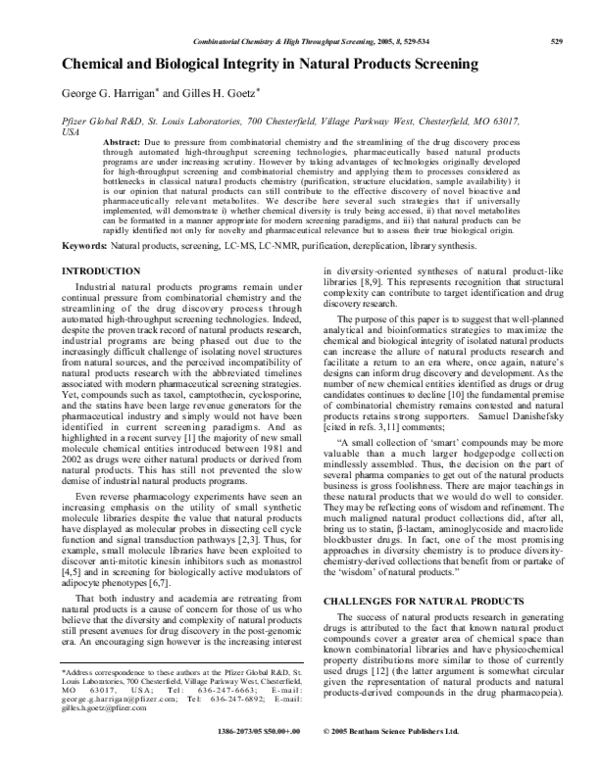 (PDF) Chemical and Biological Integrity in Natural Products Screening