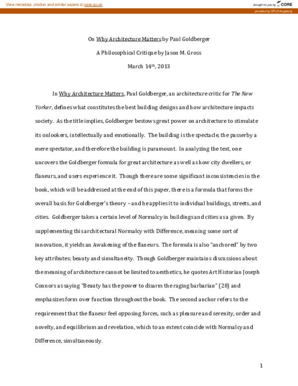 (PDF) On Paul Goldberger's "Why architecture matters": a philosophical ...