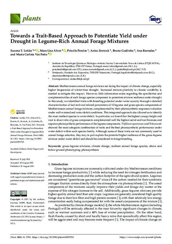(PDF) Towards a Trait-Based Approach to Potentiate Yield under Drought in Legume-Rich Annual ...