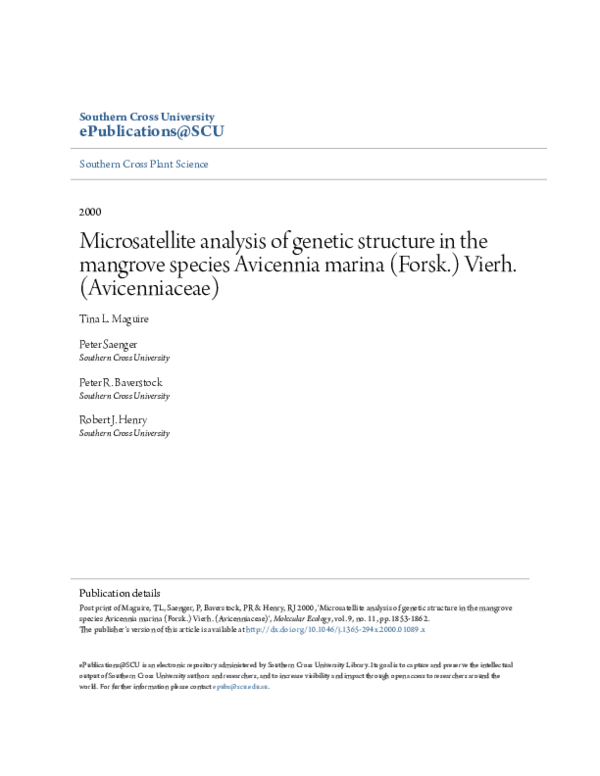 (PDF) Microsatellite analysis of genetic structure in the mangrove ...