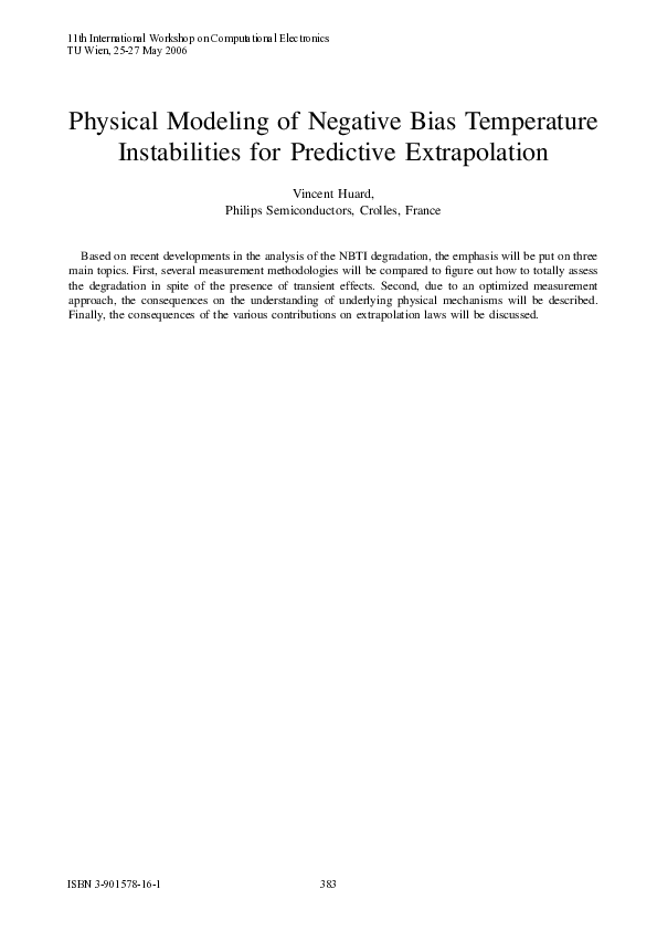 (PDF) Physical Modeling of Negative Bias Temperature Instabilities for Predictive Extrapolation
