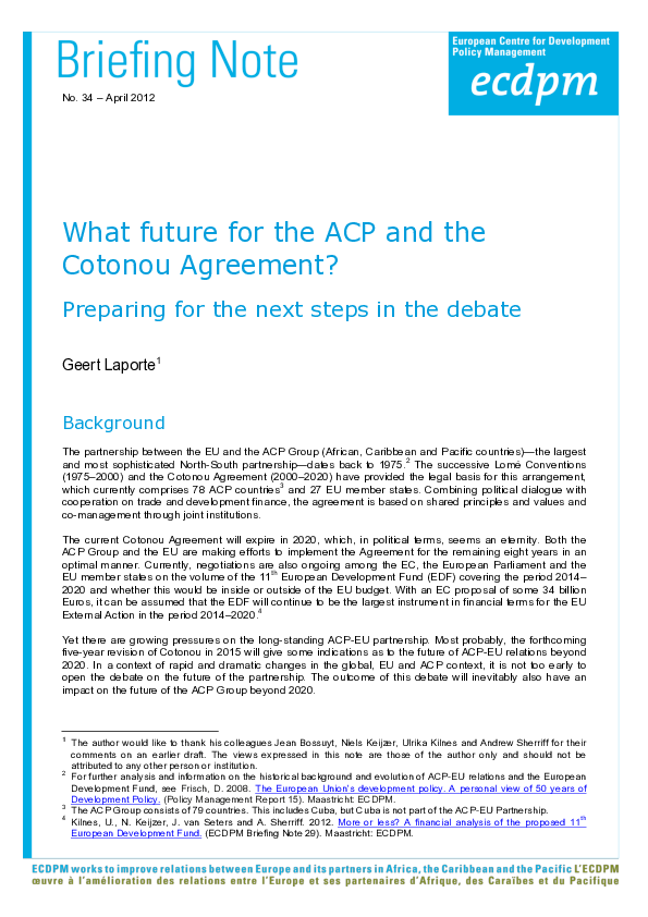 (PDF) What future for the ACP and the Cotonou Agreement? Preparing for ...