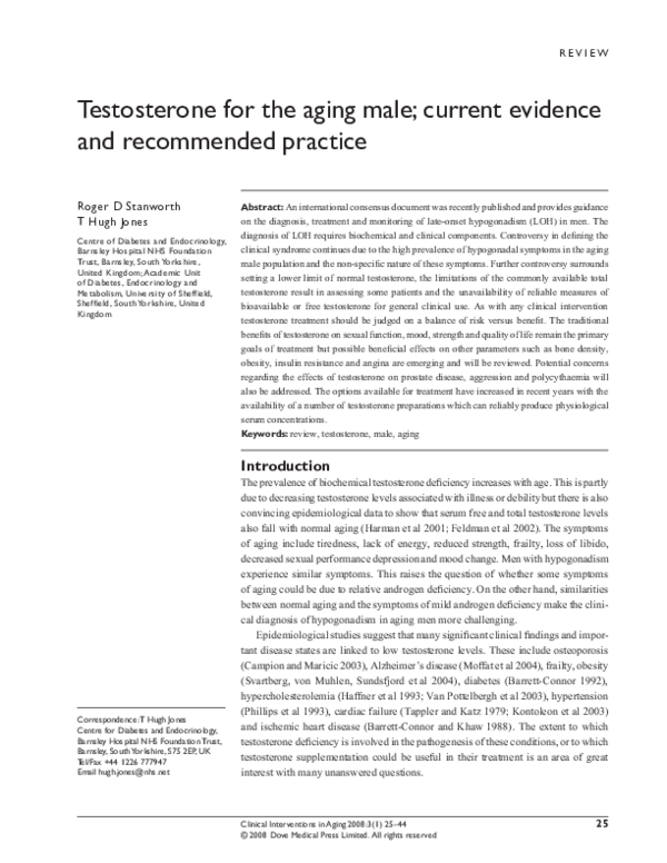 (PDF) Testosterone for the aging male; current evidence and recommended ...