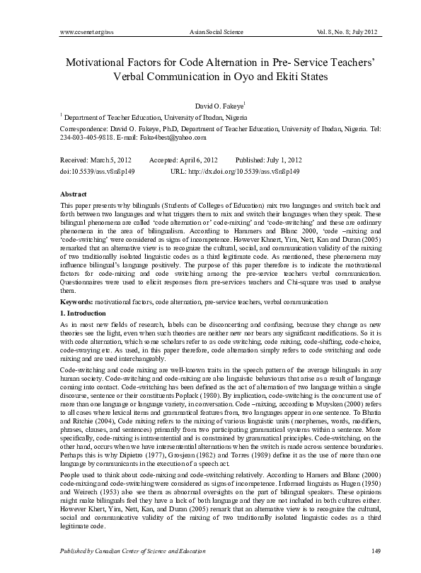 (PDF) Motivational Factors for Code Alternation in Pre- Service ...
