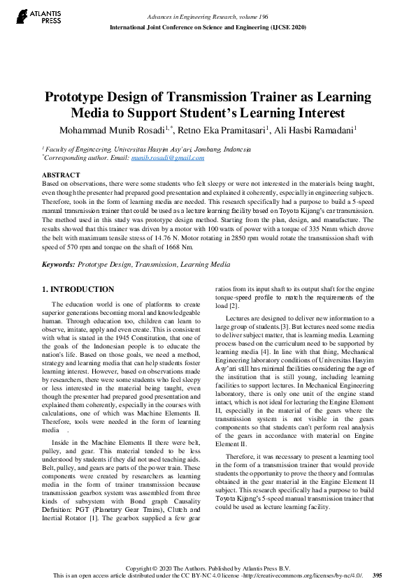(PDF) Prototype Design of Transmission Trainer as Learning Media to ...