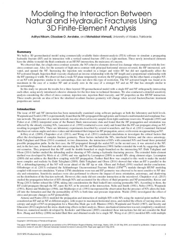 (PDF) Modeling the Interaction Between Natural and Hydraulic Fractures Using Three Dimensional ...