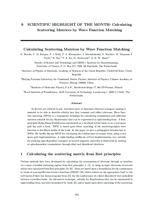 (PDF) 9 SCIENTIFIC HIGHLIGHT OF THE MONTH: Calculating Scattering Matrices by Wave Function ...
