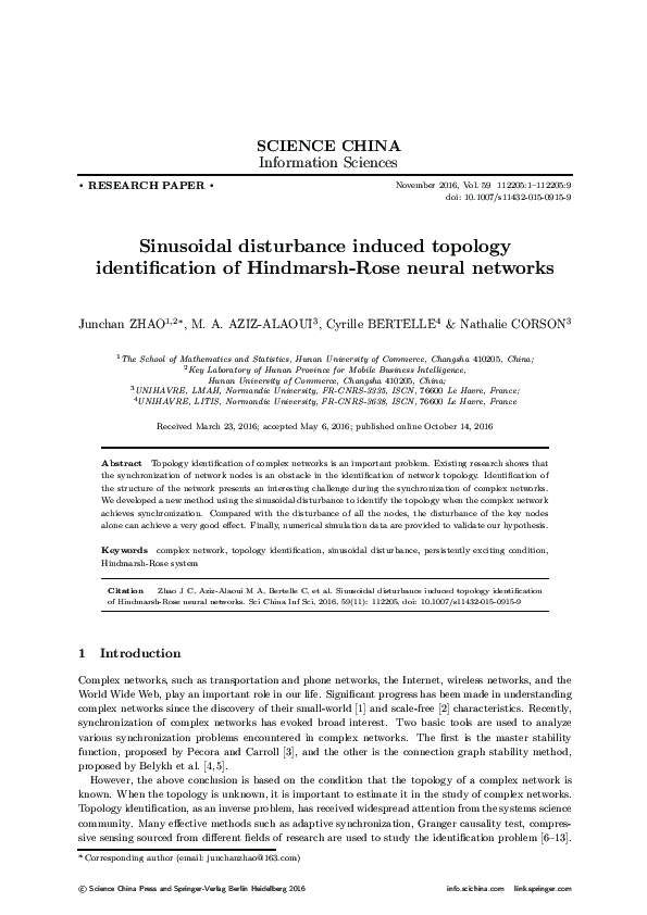 Pdf Sinusoidal Disturbance Induced Topology Identification Of Hindmarsh Rose Neural Networks