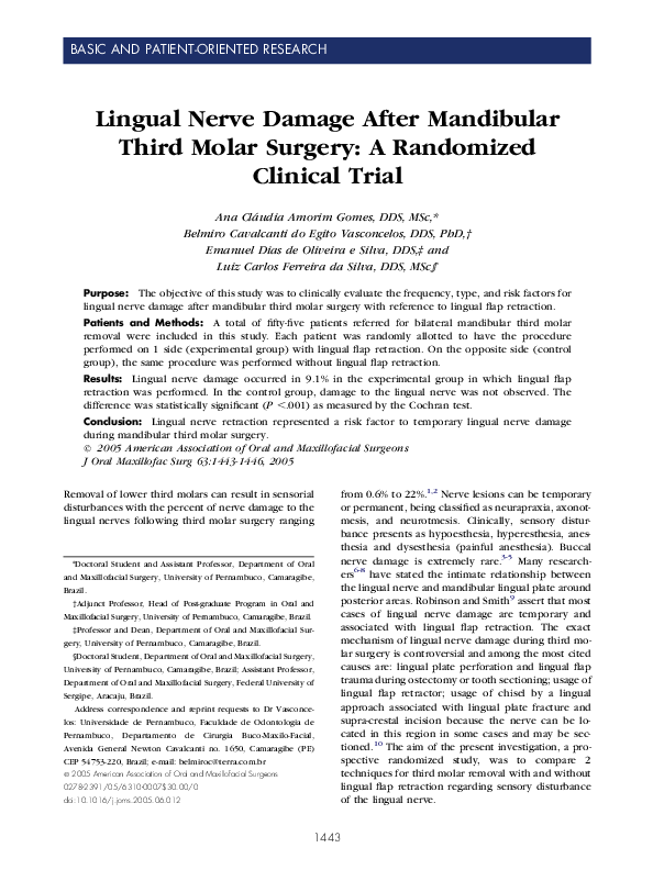 (PDF) Lingual Nerve Damage After Mandibular Third Molar Surgery: A ...