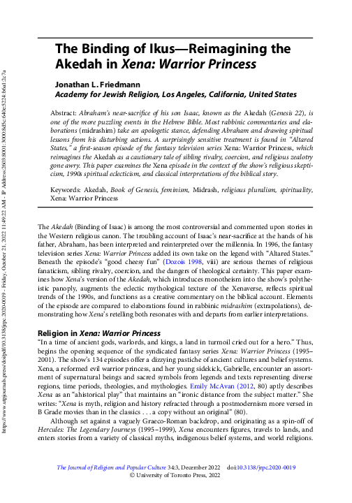 (PDF) The Binding of Ikus-Reimagining the Akedah in Xena: Warrior Princess