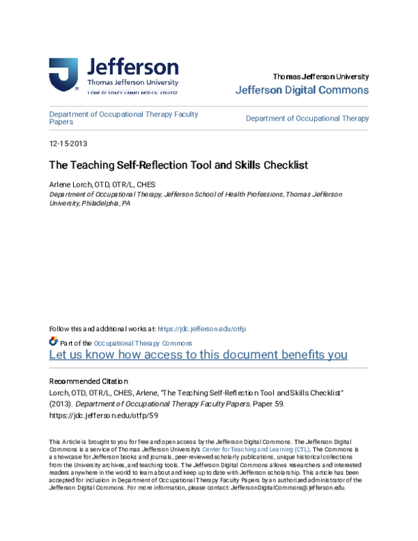 (PDF) The Teaching Self-Reflection Tool and Skills Checklist