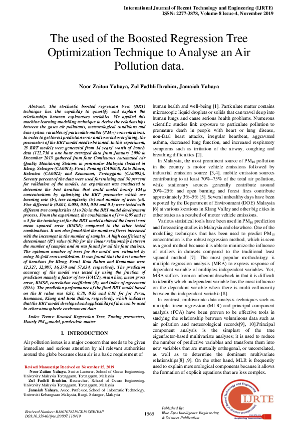 (PDF) The used of the Boosted Regression Tree Optimization Technique to Analyse an Air Pollution ...