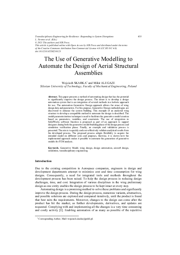 (PDF) The Use of Generative Modelling to Automate the Design of Aerial Structural Assemblies