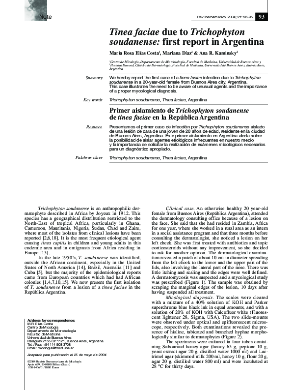 (PDF) Tinea facei due to Trichophyton soudanense: first report in Argentina