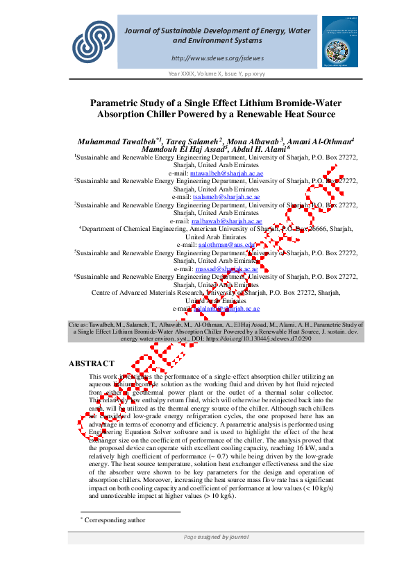 (PDF) Parametric Study of a Single Effect Lithium Bromide-Water Absorption Chiller Powered by a ...