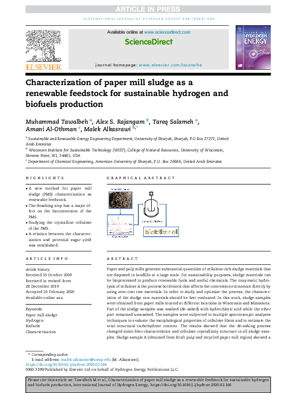 (PDF) Characterization of paper mill sludge as a renewable feedstock ...