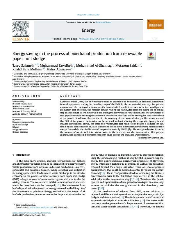 (PDF) Energy saving in the process of bioethanol production from ...