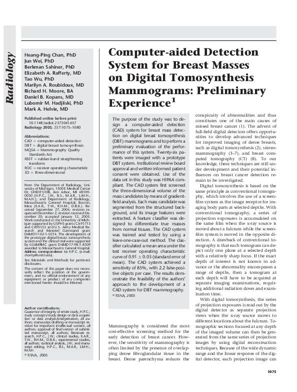 (PDF) Computer-aided detection system for breast masses on digital ...