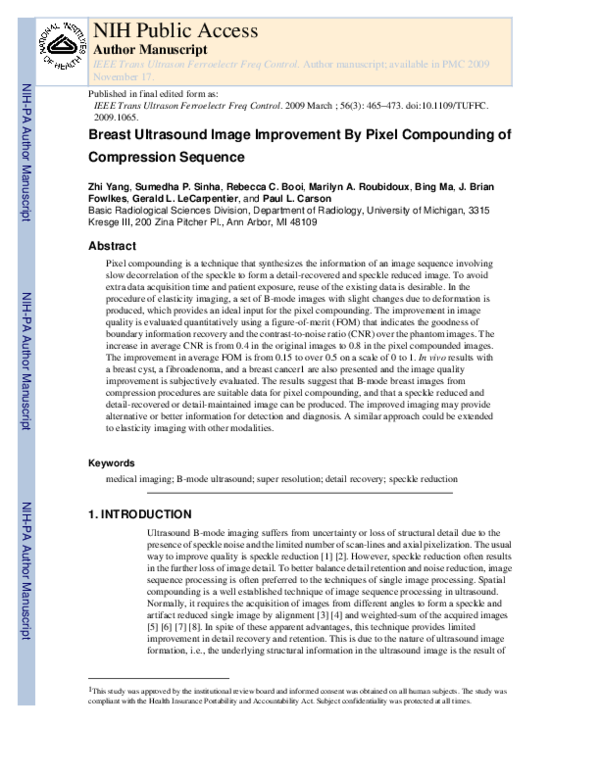 (PDF) Breast ultrasound image improvement by pixel compounding of compression sequence