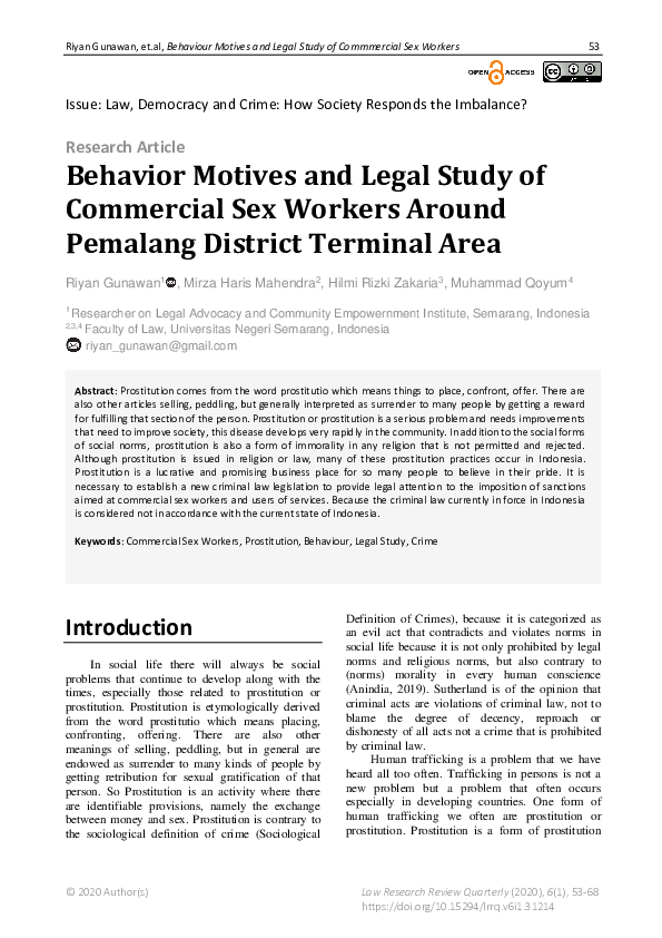 Pdf Legal And Social Aspects Of Commercial Sex Work