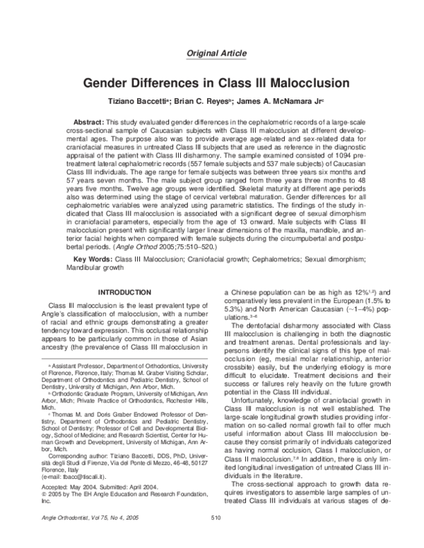 Gender differences in Class III malocclusion