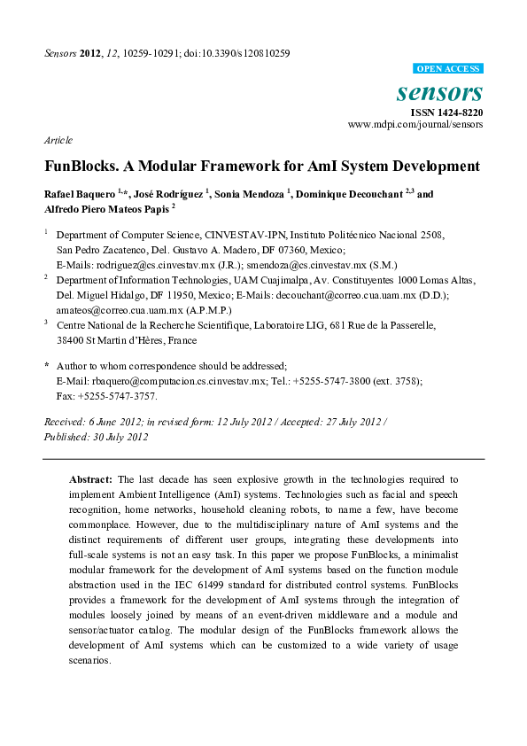 (PDF) FunBlocks. A Modular Framework for AmI System Development