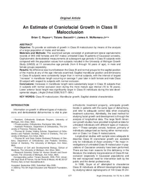 (PDF) An estimate of craniofacial growth in Class III malocclusion