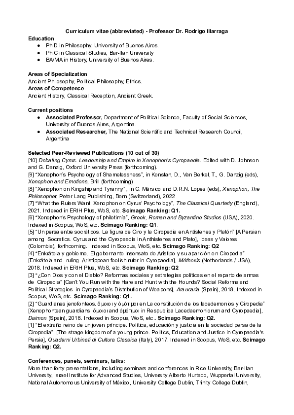 (PDF) Curriculum vitae (abbreviated) Professor Rodrigo Illarraga